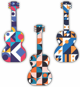 CVANU Laser Wooden Cutout Guitar Shape Design Flat Mosaic Printed 3psc ...