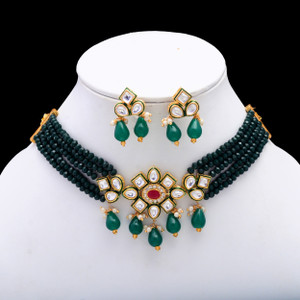 RR Jeweller Brass Gold-plated Green Jewellery Set Price in India - Buy ...