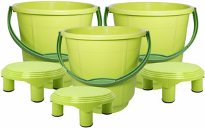 Wonder Plastic Prime Bucket Set, 3 pc Bucket 16 L & Patra, Green 16 L ...