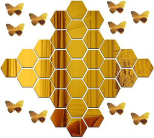 wall1ders 10.5 cm 30 Hexagon&10 Butterflies Gold, 3DAcrylic Sticker ...