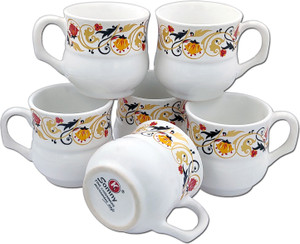 KC Somny Pack of 6 Ceramic Floral Border Coffee Cup & Tea Cup Set of 6 ...