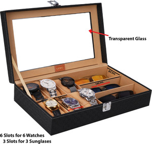 LEDO Watch Box & Sunglass Box in Black Color 6 Slots for Watch & 3 ...