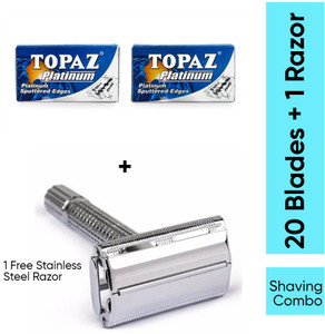 TOPAZ Stainless Steel Double Edge Shaving Blades With 1 Shaving Razor ...