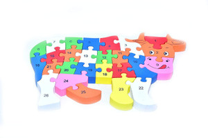 TOYS HOUSE Wooden Puzzle Cow Shaped Alphabets & Numbers for kids Price ...