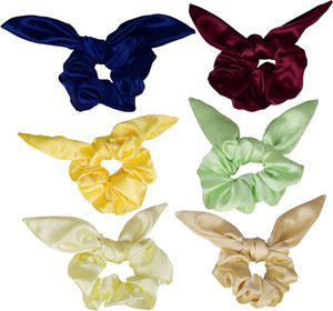 RHYNISH Girls Fancy Satin Silk Rabbit Ear Hair Scrunchies Rubber Band ...