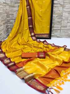 Buy Paithni Woven Paithani Pure Silk Yellow Sarees Online @ Best Price ...