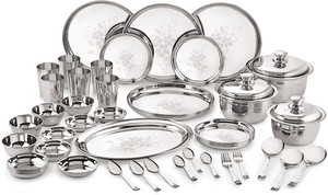 NEELAM Pack of 61 Stainless Steel Laser Etching Dinner Set, 24 Gauge ...