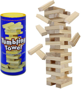Rich Square Tumbling Tower Wood Block Stacking Game with Round Box for ...