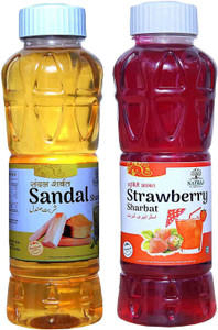 NATRAJ The Right Choice SANDAL & STRAWBERRY SHARBAT Syrup (Pack of 2 x ...