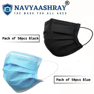Navyaashray COMBO- 50PC Black+50PC Blue 3-PLY Layer Disposable Face ...