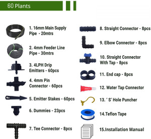 PEP SOLUTION Drip Irrigation Kit Garden Watering Kit1 (60 Plants Drip ...