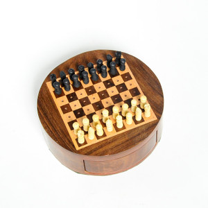 Mittimate Wooden Round Chess (Travel) Party & Fun Board Game - Wooden ...