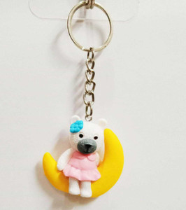 Style My Home Teddy Bear in a Frock Sitting on a Moon Keychain / Teddy ...