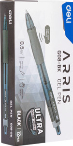 Deli ARRIS Black Gel Pen Set for Student, Office,12pcs, Ergonomic grip ...