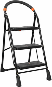 SteelManic Black Heavy Duty Folding Stepladders with Wide 3 Steps Sidhi ...