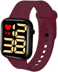 AMAZICA Maroon Digital Dial Heart LED Display Smart Design watch for ...