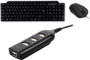 ZEBRONICS KM2100 keyboard, Wing Mouse, 90HB USB HUB (Pack of 3) Wired ...