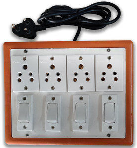ASHIRWAD Brown PVC Extension Board With 4 Socket and 4 Switch With 2 ...