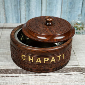 Naayaab Craft Pakka Sheesham Wood Round Chapati Box | Hand Carved Roti ...