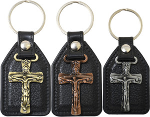 Catholic Liturgicals Jesus Cross Leather Keychain, Holy Trinity ...