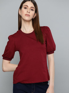 CHEMISTRY Casual Solid Women Maroon Top - Buy CHEMISTRY Casual Solid ...