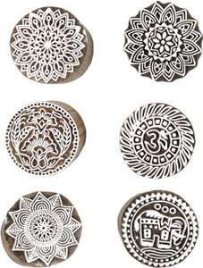 Global Art Traders Set of 6 Round Shape Block Mandala Art Handcrafted ...