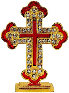 Catholic Liturgicals Car Dashboard Cross, Gold Metal Cross With Red ...