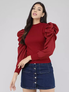OMAYA Casual Solid Women Maroon Top - Buy OMAYA Casual Solid Women ...