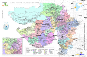 Gujarat Demographic & Political map (English) Magnetic paper 360 micron ...