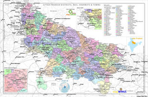 Uttar Pradesh Demographic & Political map (English) Magnetic paper 360 ...
