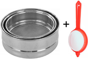 startail Stainless Steel Atta chalni/channi/Sieve Set of 3 Strainer ...