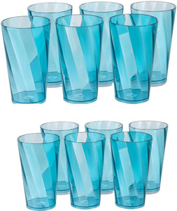 SKYRIVA (Pack of 12) Plastic Unbreakable Glass Set (300 ml, Sky Blue ...