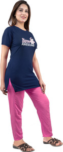 URBE Women Printed Dark Blue Top & Pyjama Set Price in India - Buy URBE ...