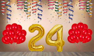 Balloonistics Gold Number 24 Foil Balloon and 25 Nos Red Metallic Shiny ...
