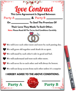 RINKON Love Contract Agreement Card Certificate With Permanent Marker ...