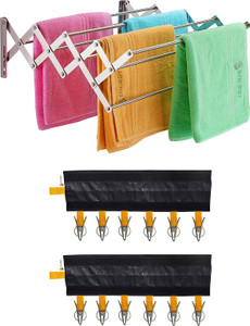 SYNERGY Steel Wall Cloth Dryer Stand (9 RODS) with EZEE Cloth Clipper ...