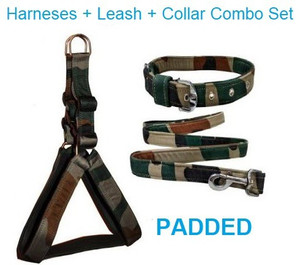 VJOY Combo set of Collar, Leash and Harness in Army Pattern Dog Harness ...