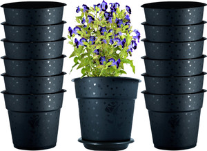 DOAP Plastic Flower Pots With Tray, 6.6 Inch For Balcony, Terrace, Home ...