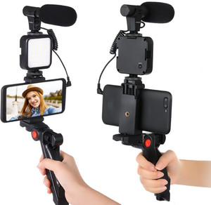 CROWNVIZ Mobile video Vlogging Kit for YT Video Tripod Stand LED Light ...