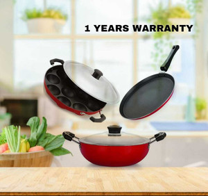 HAR Non-Stick Kitchen Set- Dosa Tawa, Appam Maker and Kadhai Induction ...