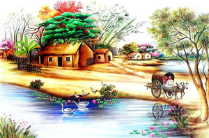 village scene poster laminated poster 300gsm paper looking wall ...