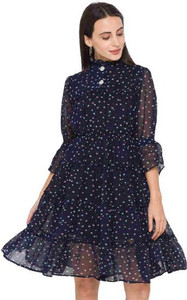 Shivangi store Women Tiered Dark Blue, White Dress - Buy Shivangi store ...