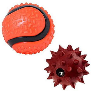 Pet Guard Big Rubber Chew Hard Dog Ball Toy + Rubber Spike Ball with ...