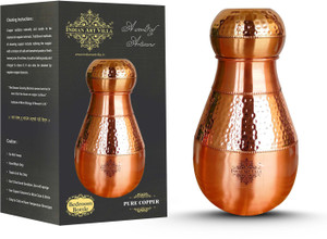 IndianArtVilla Pure Copper Bedroom Water Bottle With Inbuilt Glass ...