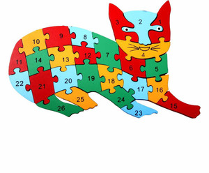 V India Wooden Alphanumeric Puzzles - Cat Shape - Wooden Alphanumeric ...
