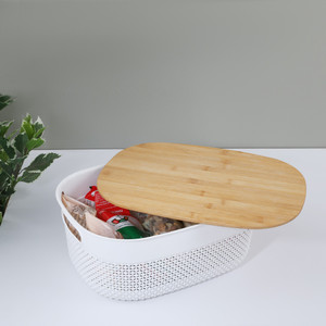 Hometown Plastic Stereo Plastic Oval Basket with Bamboo Lid 11.5 Ltr in ...