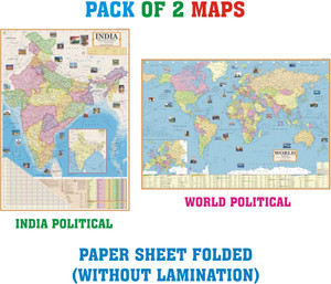 INDIA & WORLD MAP (ENGLISH) (PACK OF 2) (POLITICAL) POSTER SIZE : 28" X ...
