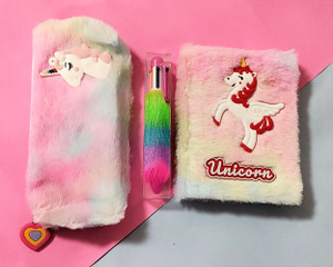 Paper Bear Unicorn Diary Notebook with Fur Pouch and Pen combo A5 Diary ...
