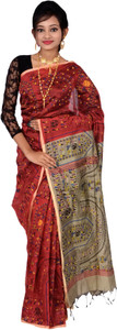 Buy SAYAN CREATION Printed Bollywood Silk Blend Red, Brown Sarees ...