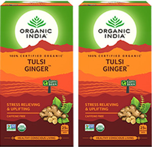 ORGANIC INDIA Tulsi Ginger 25 Tea Bags- (Pack Of 2) Tulsi, Ginger ...